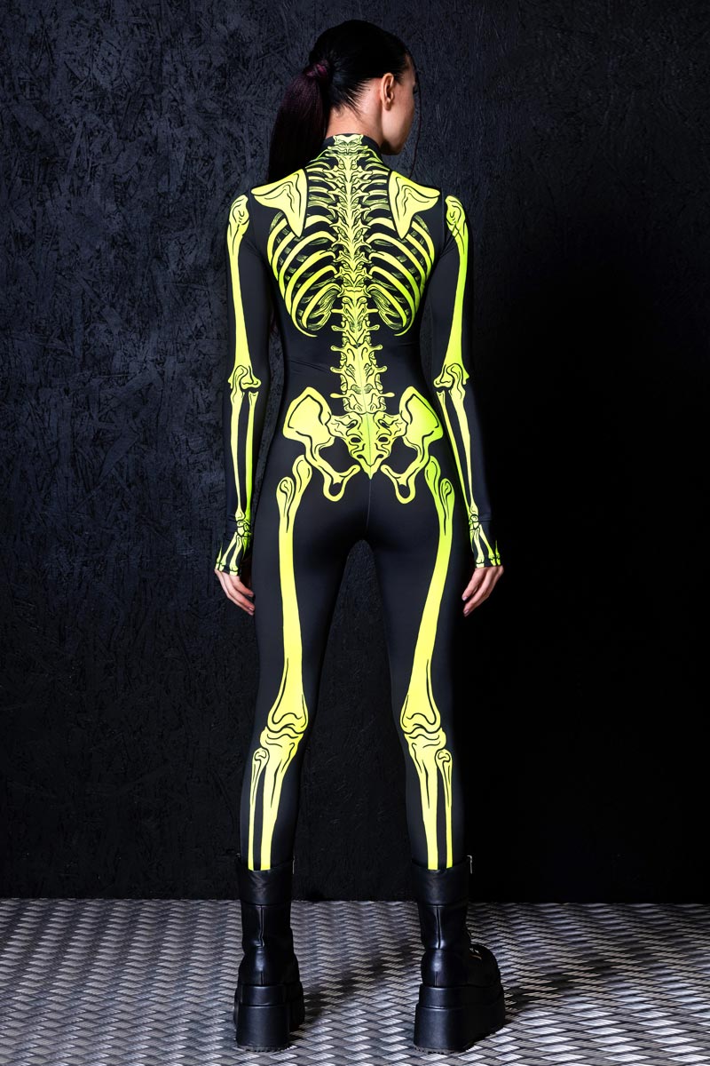 Acid Green Neon Skeleton Costume for Women | Devil Walking
