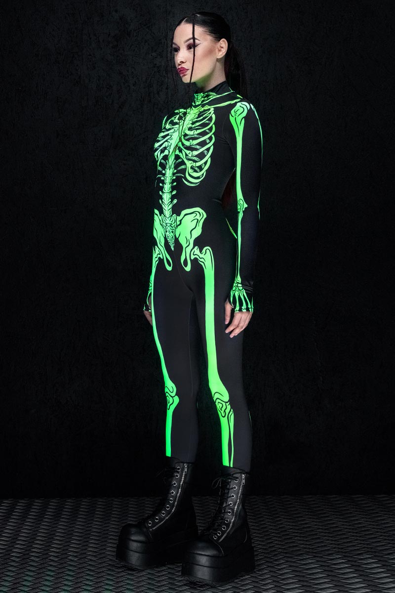Acid Green Neon Skeleton Costume for Women | Devil Walking