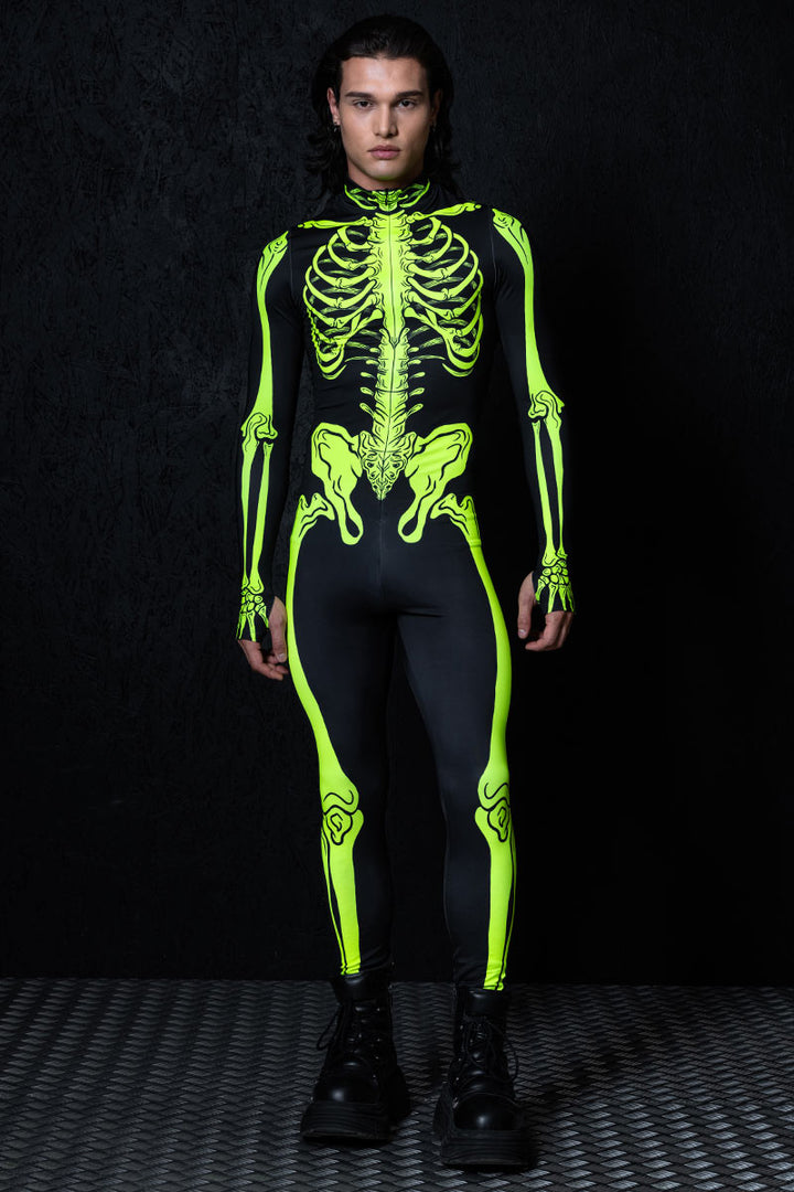 Green Acid Skeleton Men's Costume for Halloween | Devil Walking