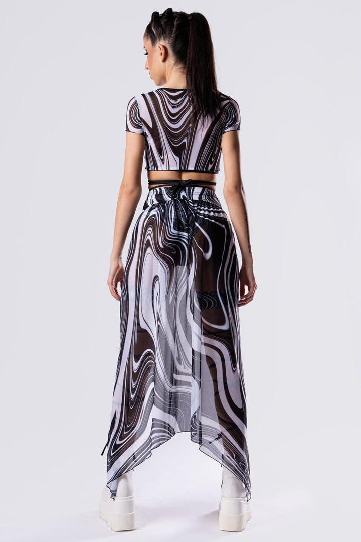 Black and White Chaos Mesh Strappy Crop Top for Rave | Devil Walking