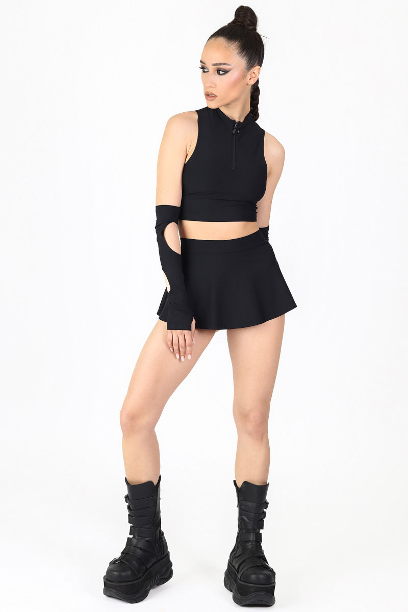 All Black Rave Mini Skirt Set: Black Rave Outfit | Devil Walking