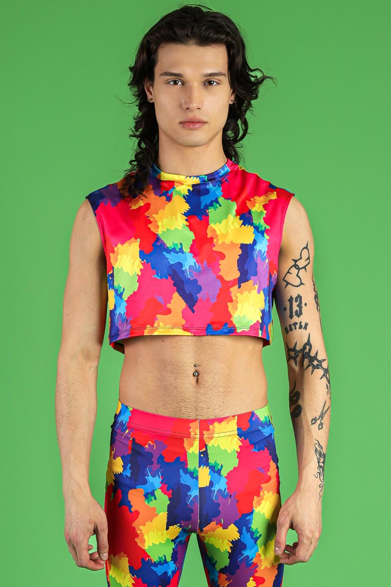 Rainbow Color Splash Tank Crop Top | Devil Walking