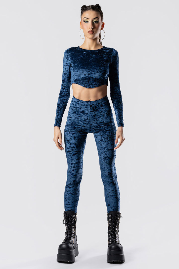 Cosmic Indigo Blue Velvet Leggings | Devil Walking