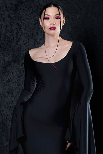 Dark Elegance Floor Length Black Dress for Halloween | Devil Walking