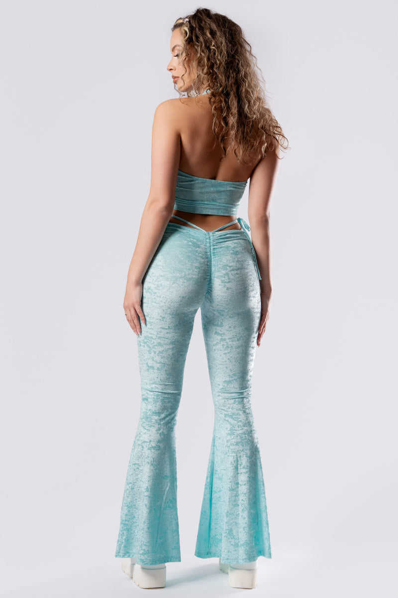Daydream Hip Strap Flare Pants - Light Blue Velvet | Devil Walking