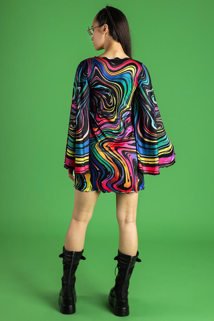 Printed Dazzle Dance Bell Sleeve Dress - Pride Outfit | Devil Walking