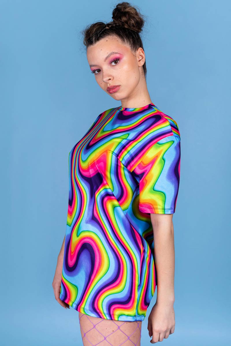 Dazzling Rainbow Oversized Tee Dress for Pride | Devil Walking