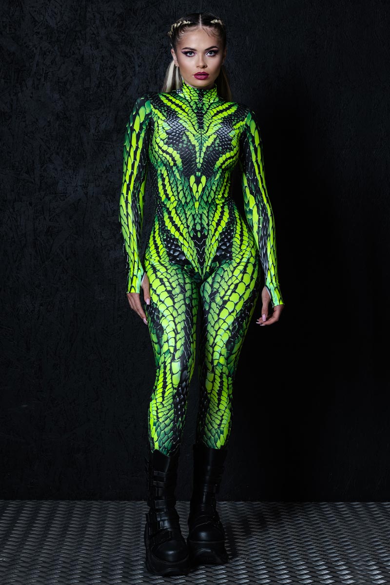 Green Electric Viper Halloween Costume for Women | Devil Walking