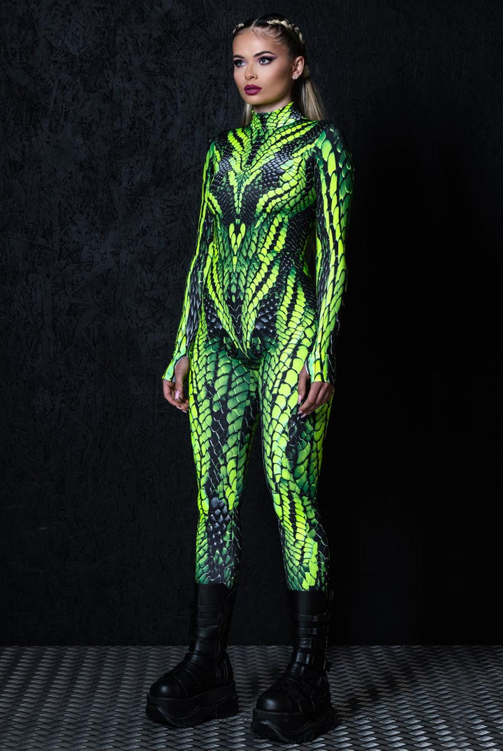 Green Electric Viper Halloween Costume for Women | Devil Walking