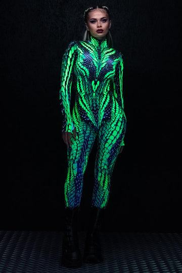 Green Electric Viper Halloween Costume for Women | Devil Walking