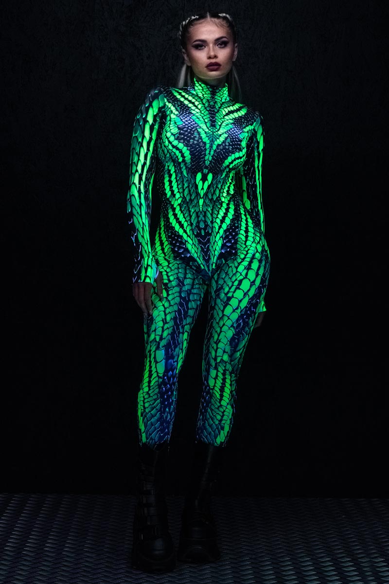 Green Electric Viper Halloween Costume for Women | Devil Walking