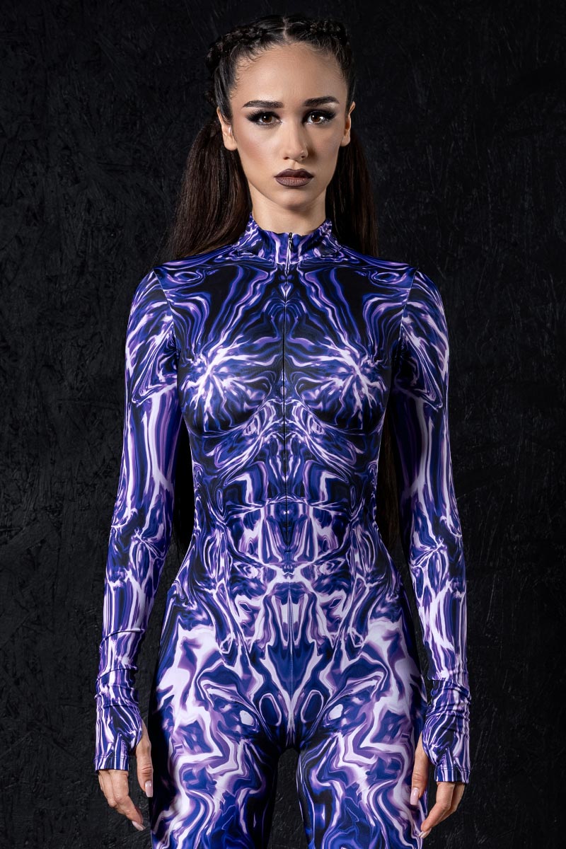 Electrify Me Purple Sci-fi Halloween Costume for Women | Devil Walking