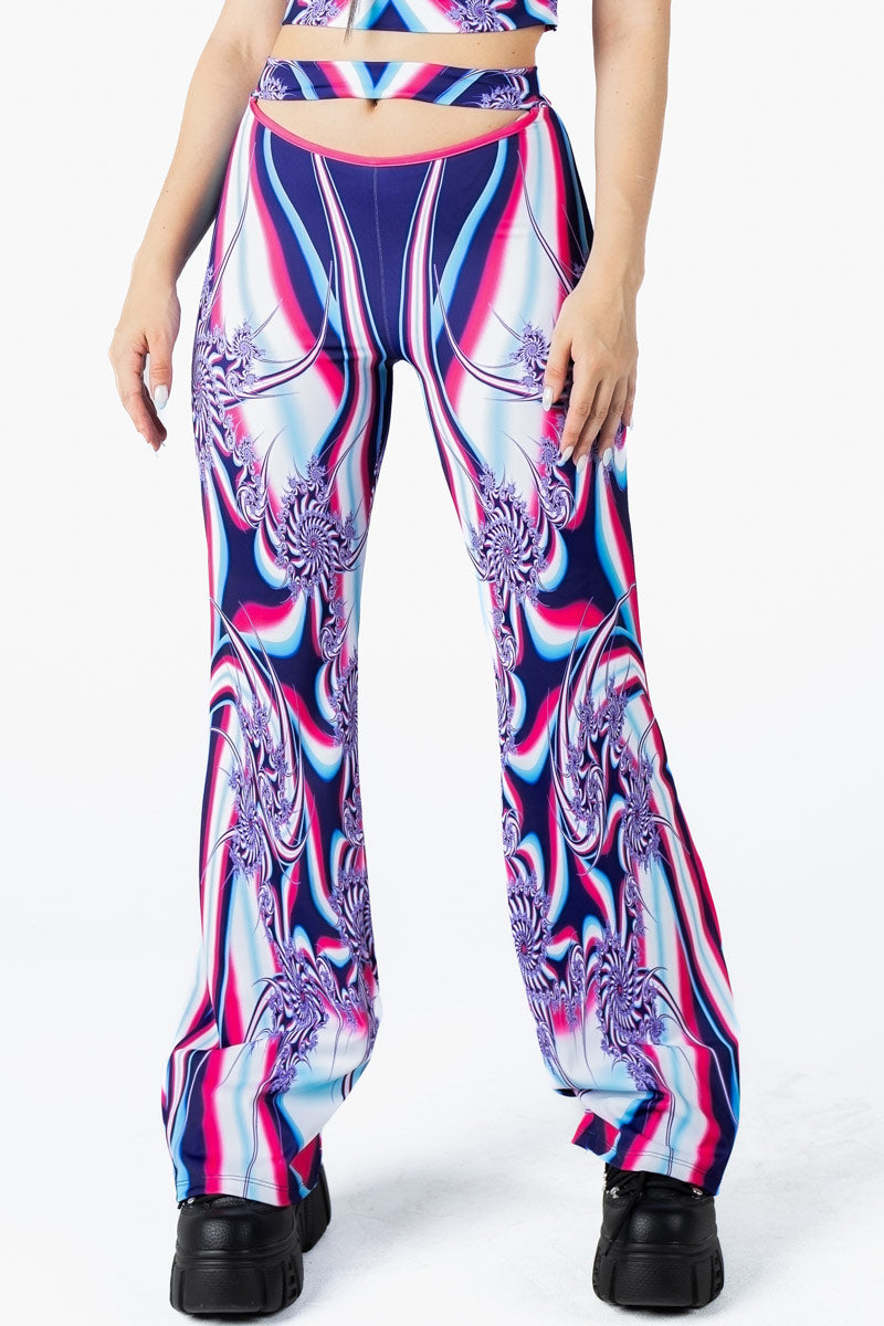 Fusion Flow Cut Out Rave Flare Pants Set for Women | Devil Walking