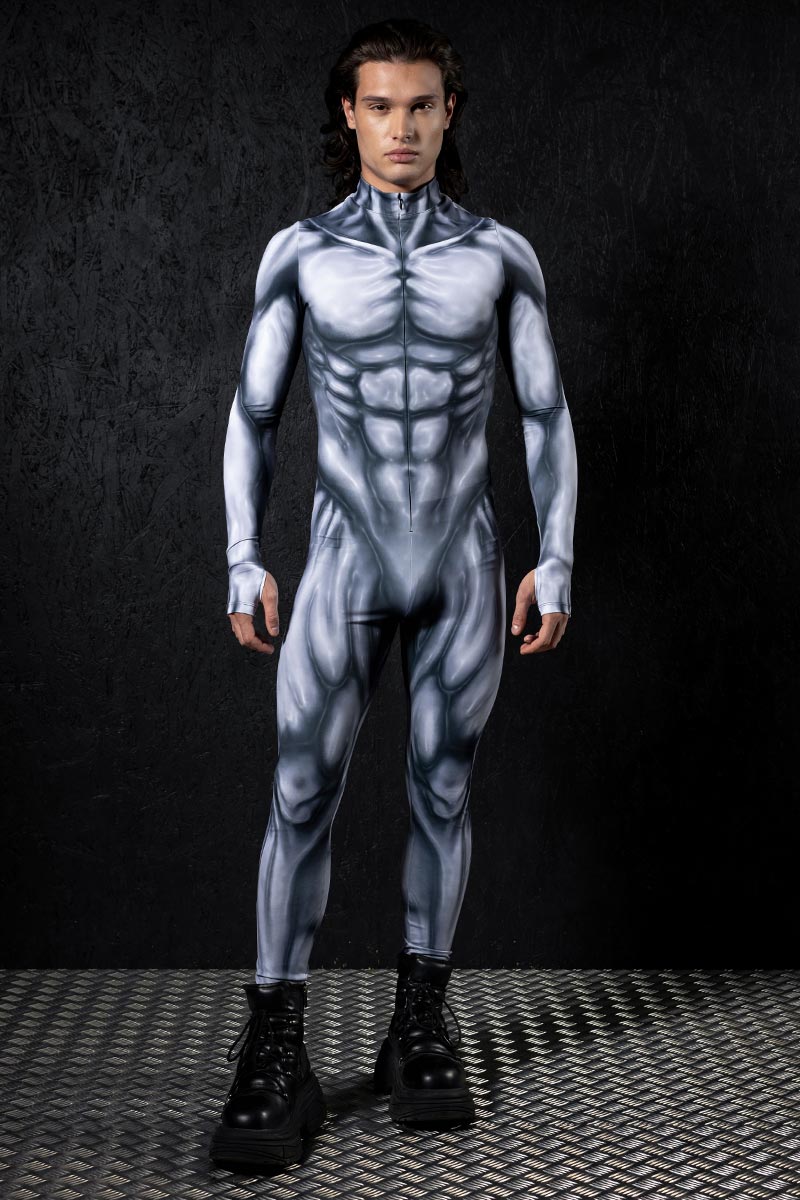 Gray Muscle Printed Men's Sci-fi Halloween Costume | Devil Walking