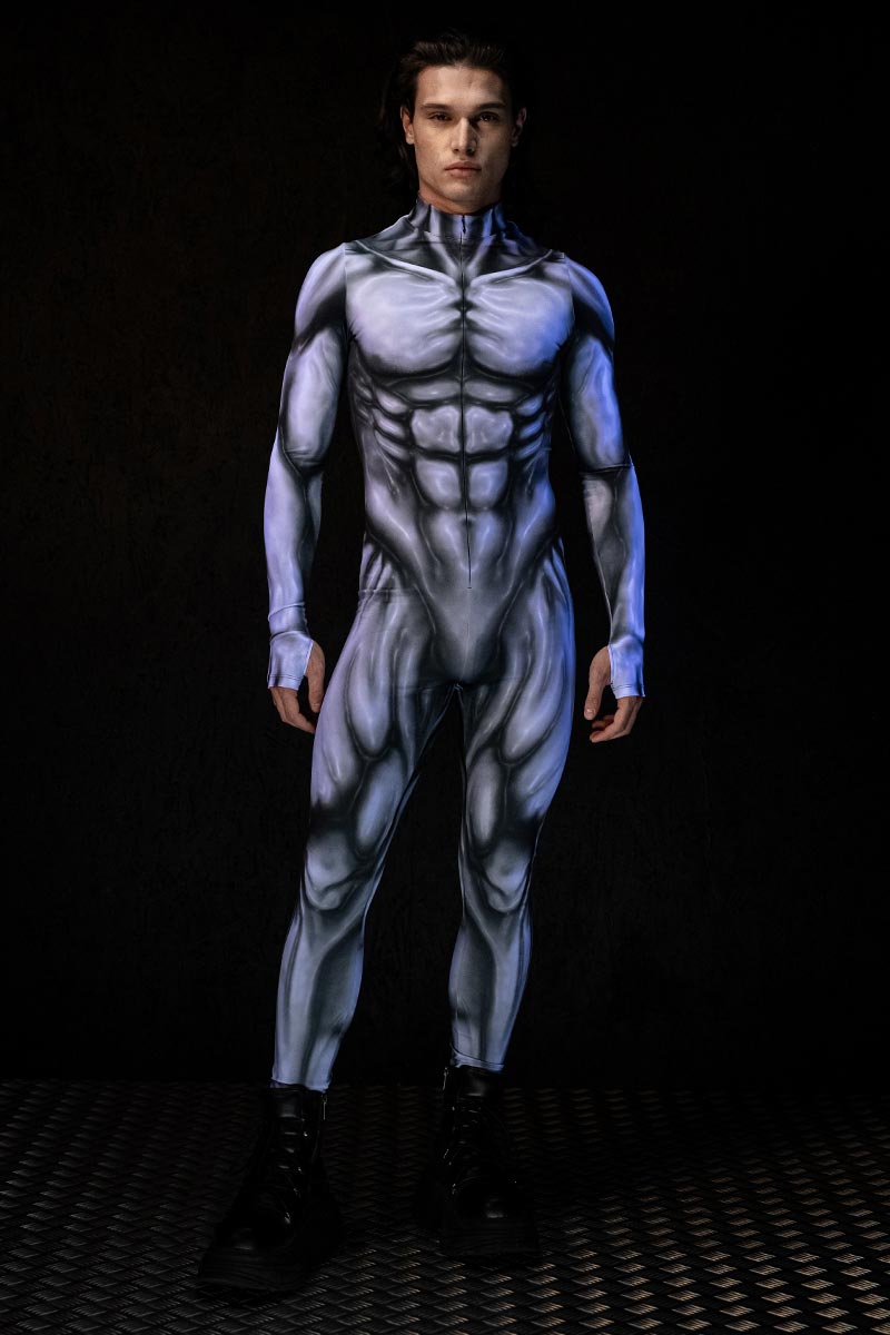 Gray Muscle Printed Men's Sci-fi Halloween Costume | Devil Walking