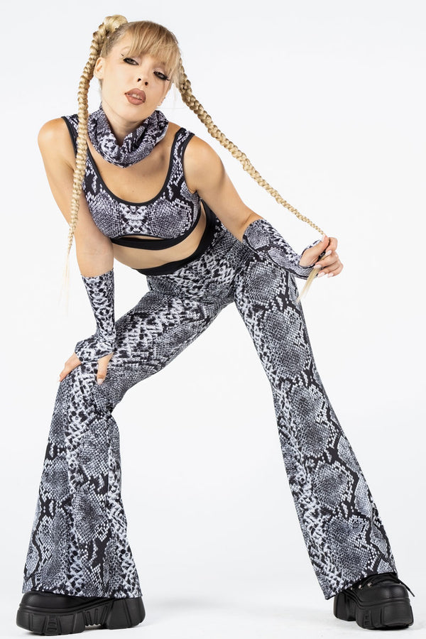 High Waist Grey Snakeskin Bell Bottoms from Spandex | Devil Walking
