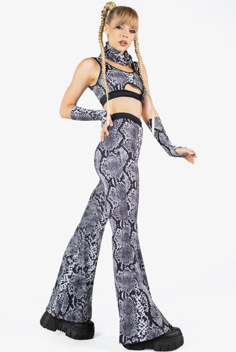Printed Grey Snakeskin Bell Bottoms Set for Women | Devil Walking