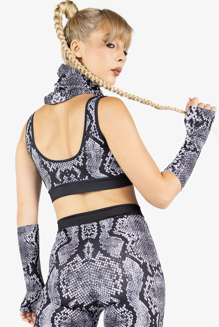 Printed Grey Snakeskin Cut Out Bra Top | Devil Walking