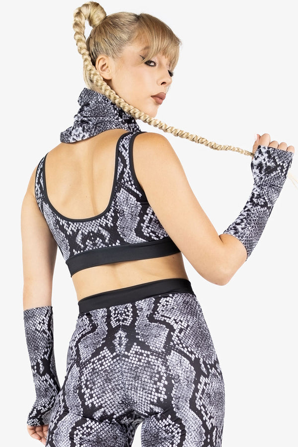 Printed Grey Snakeskin Cut Out Bra Top | Devil Walking