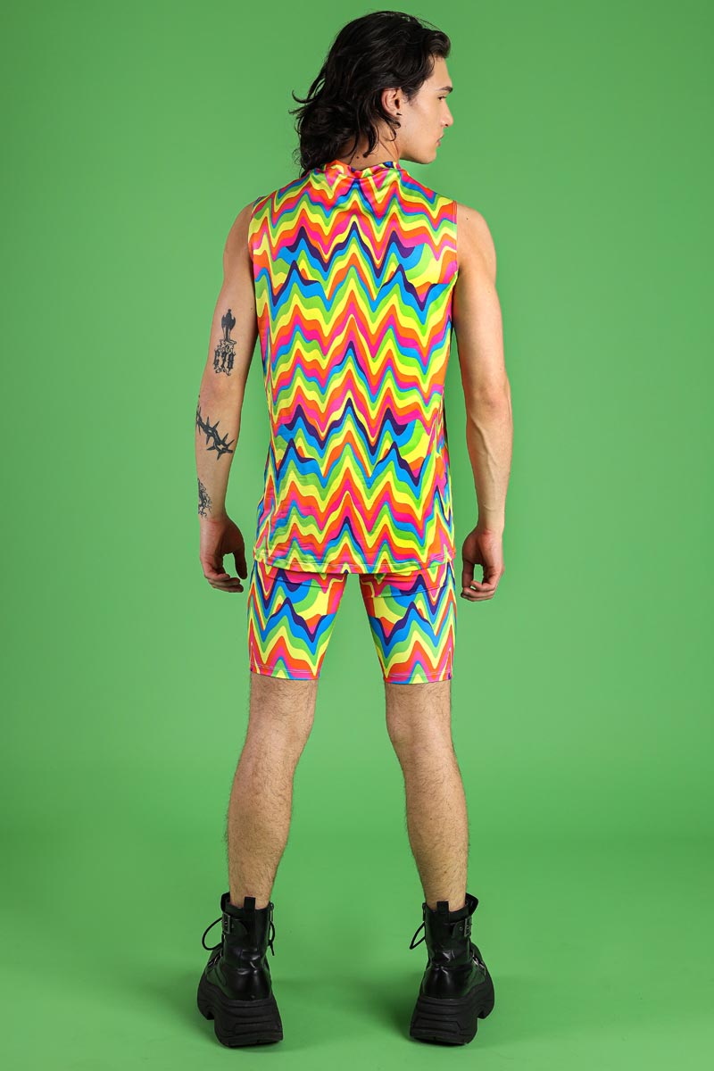 Groovy Rainbow Men's Biker Shorts Rave Set | Devil Walking