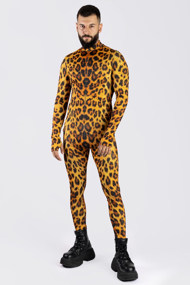 Men's Leopard One Piece Rave Costume in Animal Print | Devil Walking