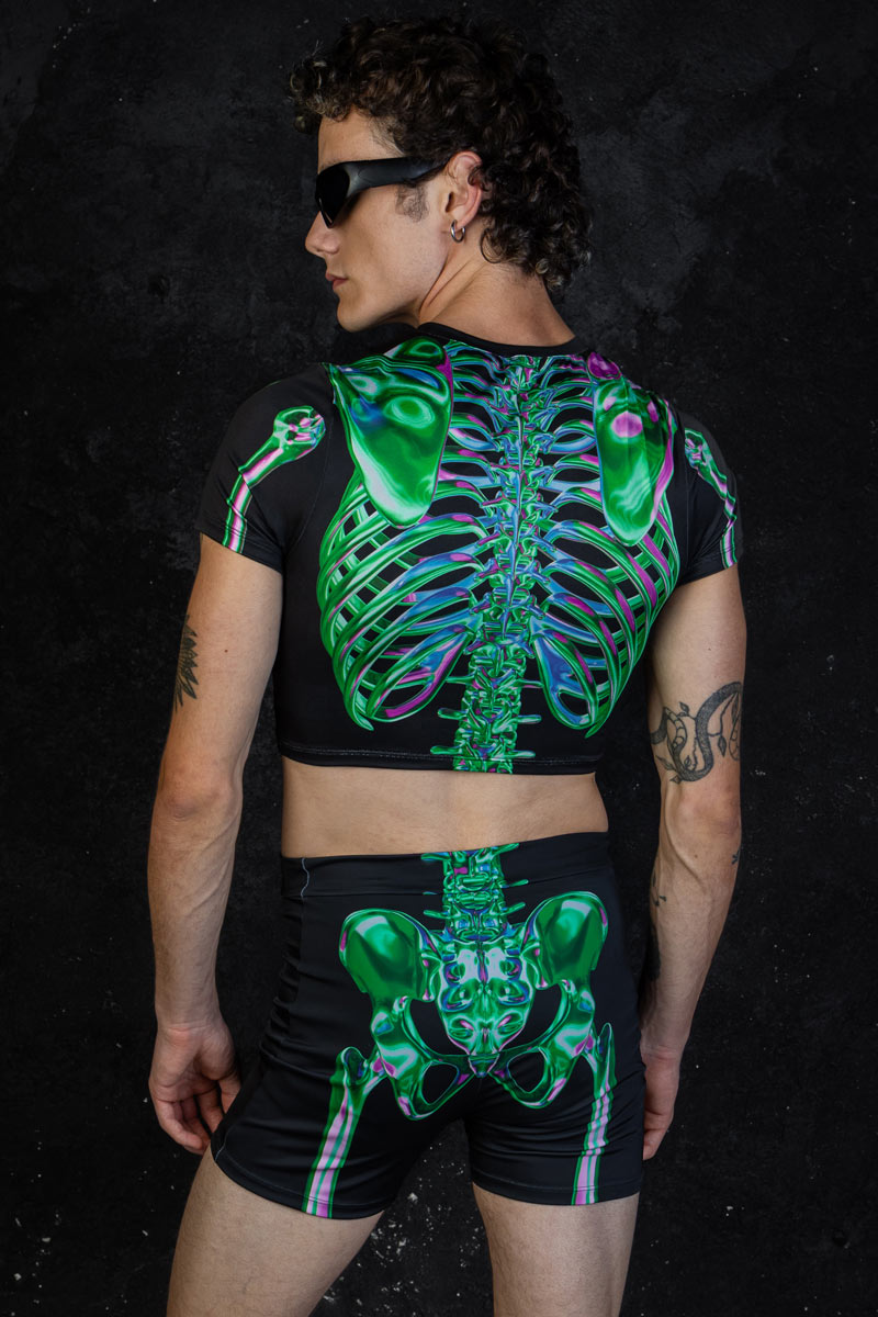 Emerald Skeleton High Waisted Men Shorts for Rave | Devil Walking
