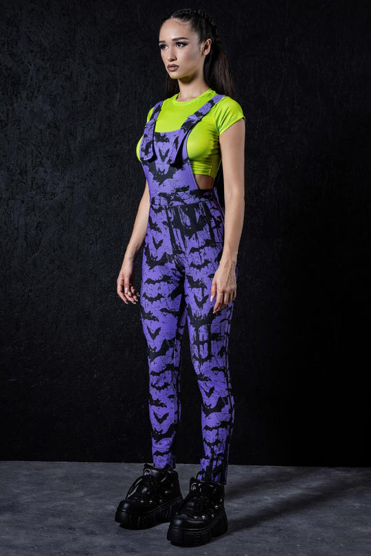 Midnight Bats Purple Women's Overalls for Halloween | Devil Walking