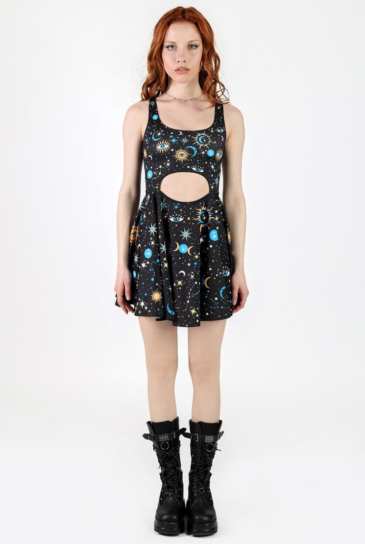 Moonlight Esoterica Cut Out Skater Zodiac Dress for Rave | DevilWalking