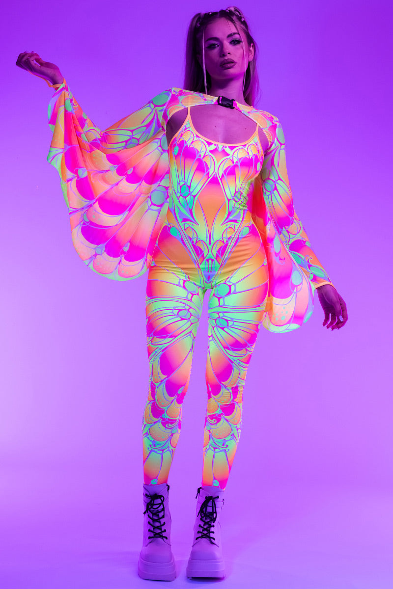Neon Moth Sleeveless Catsuit with Straps | Devil Walking
