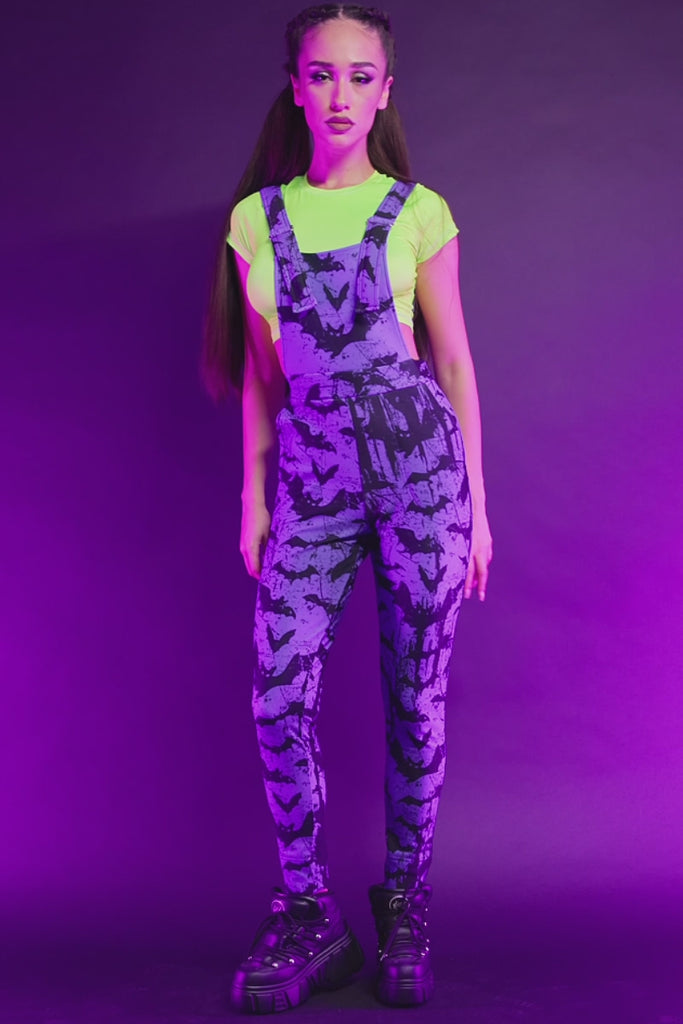 Midnight Bats Purple Women's Overalls for Halloween | Devil Walking