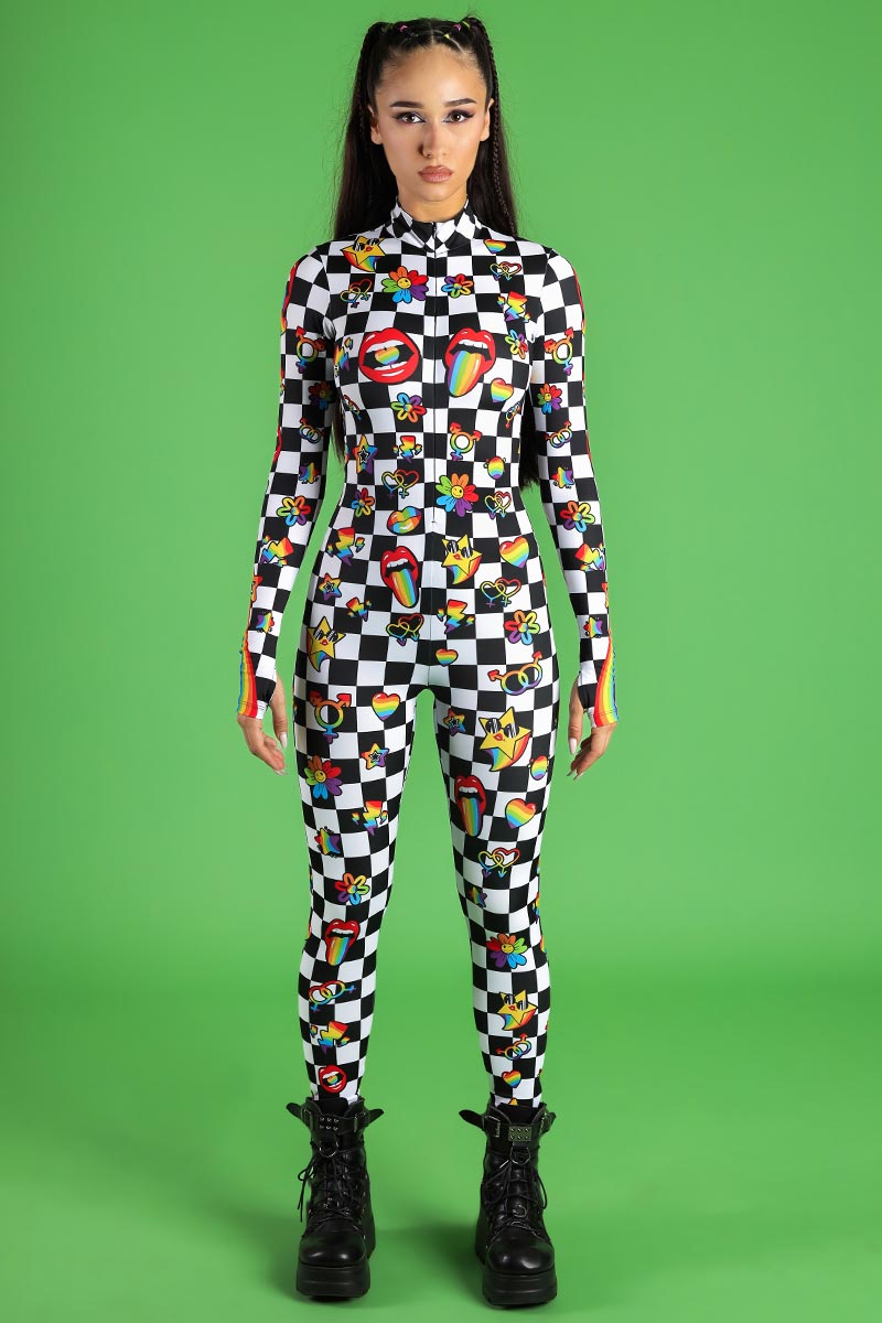 Pride Stickerbomb Checkered Rave Costume | Devil Walking
