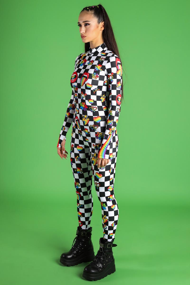Pride Stickerbomb Checkered Rave Costume | Devil Walking