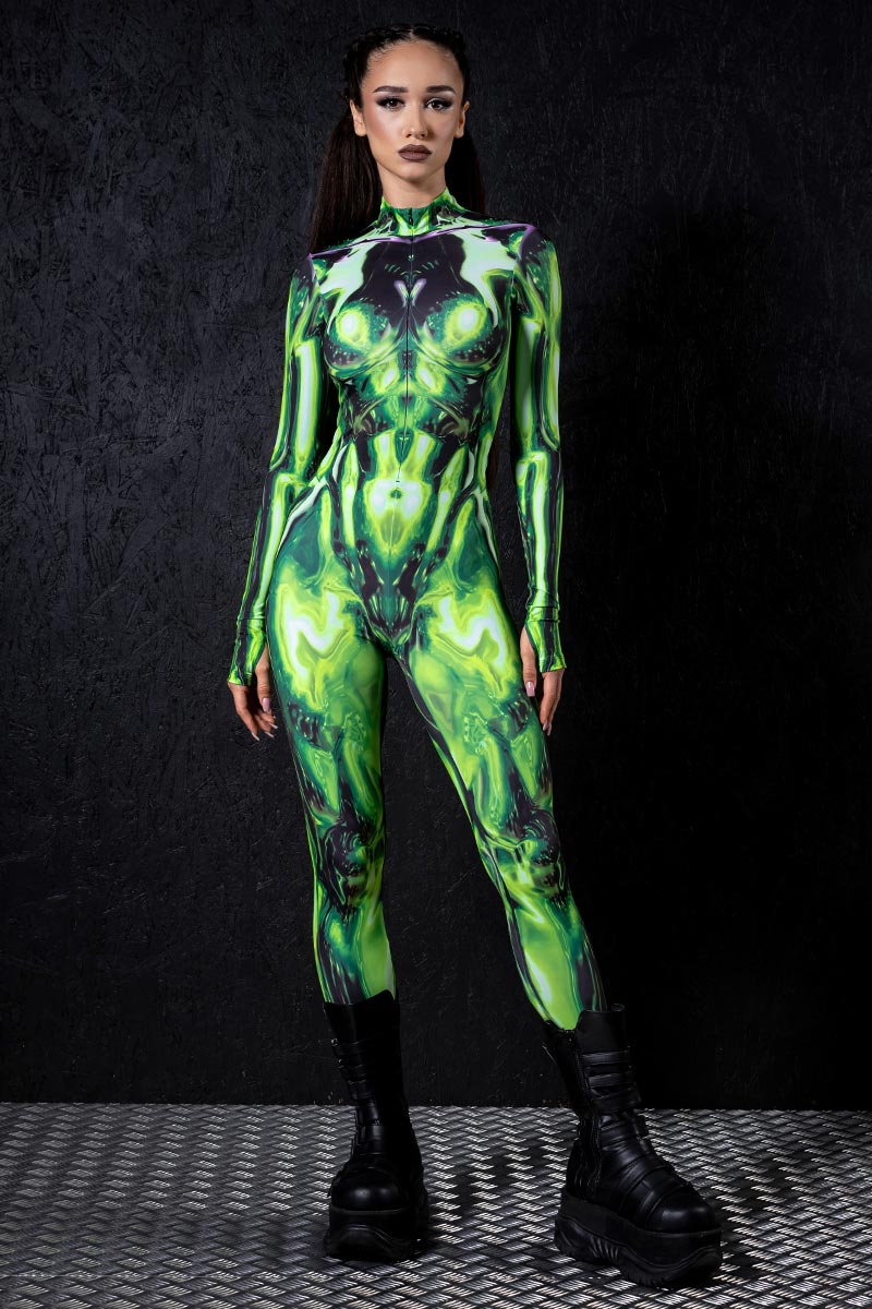 Green Radioactive Babe Printed Costume for Women | Devil Walking