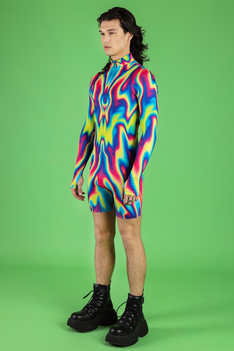 Rainbow Liquid Men's Rave Romper from Spandex | Devil Walking