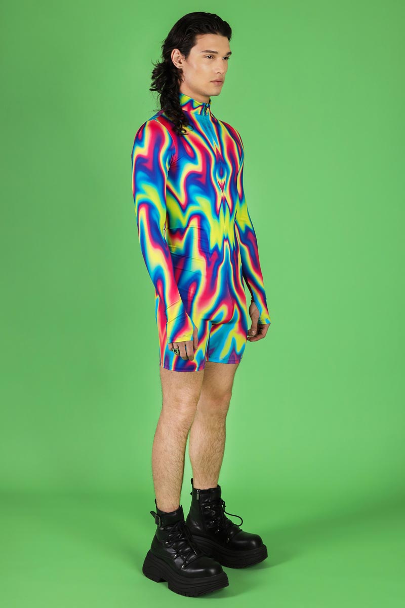 Rainbow Liquid Men's Rave Romper from Spandex | Devil Walking