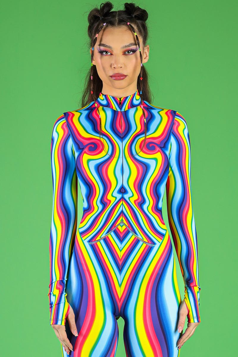 Rainbow Meltdown Full Body Rave Costume for Festivals | Devil Walking