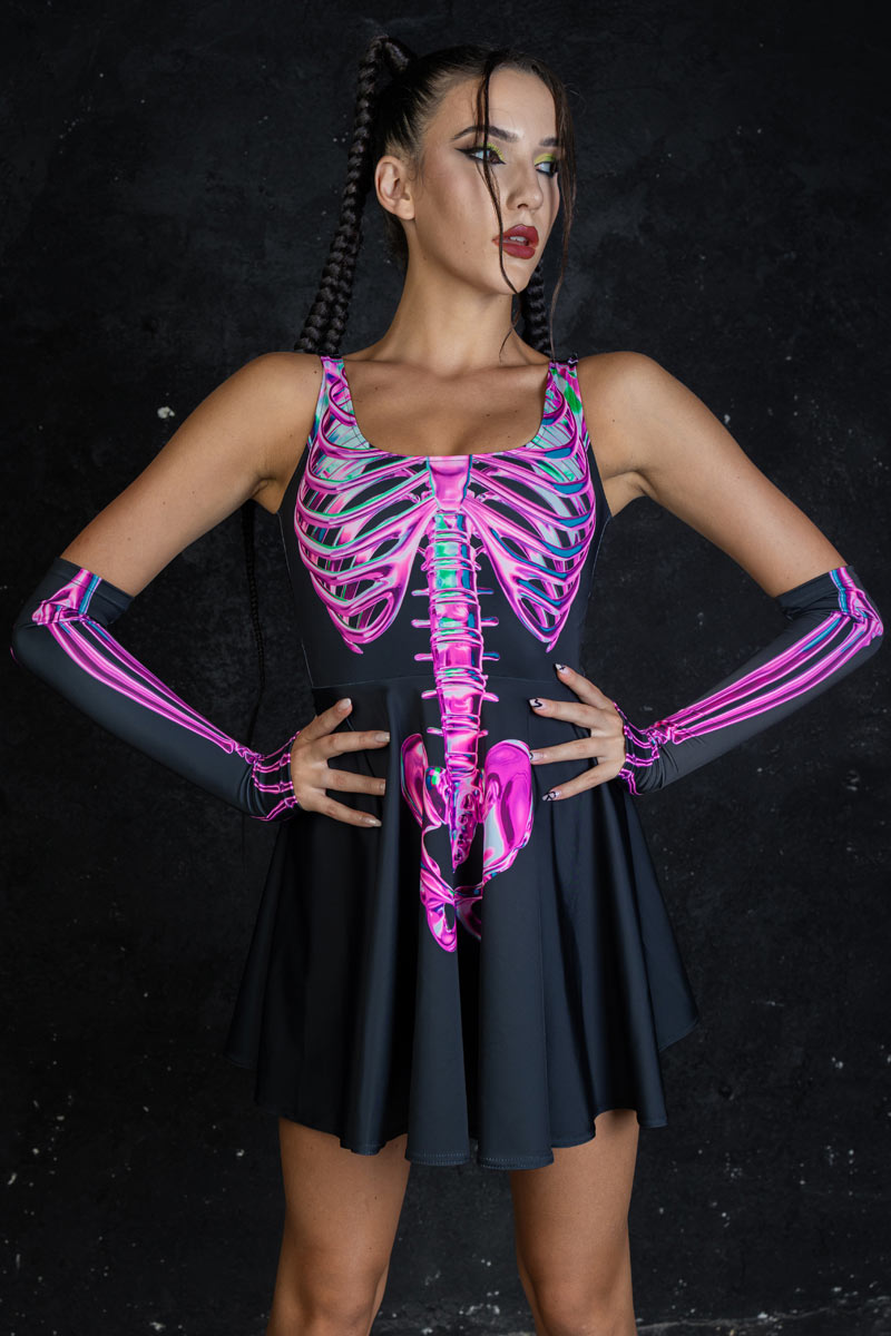 Rosy Skeleton Sexy Skater Dress for Halloween | Devil Walking