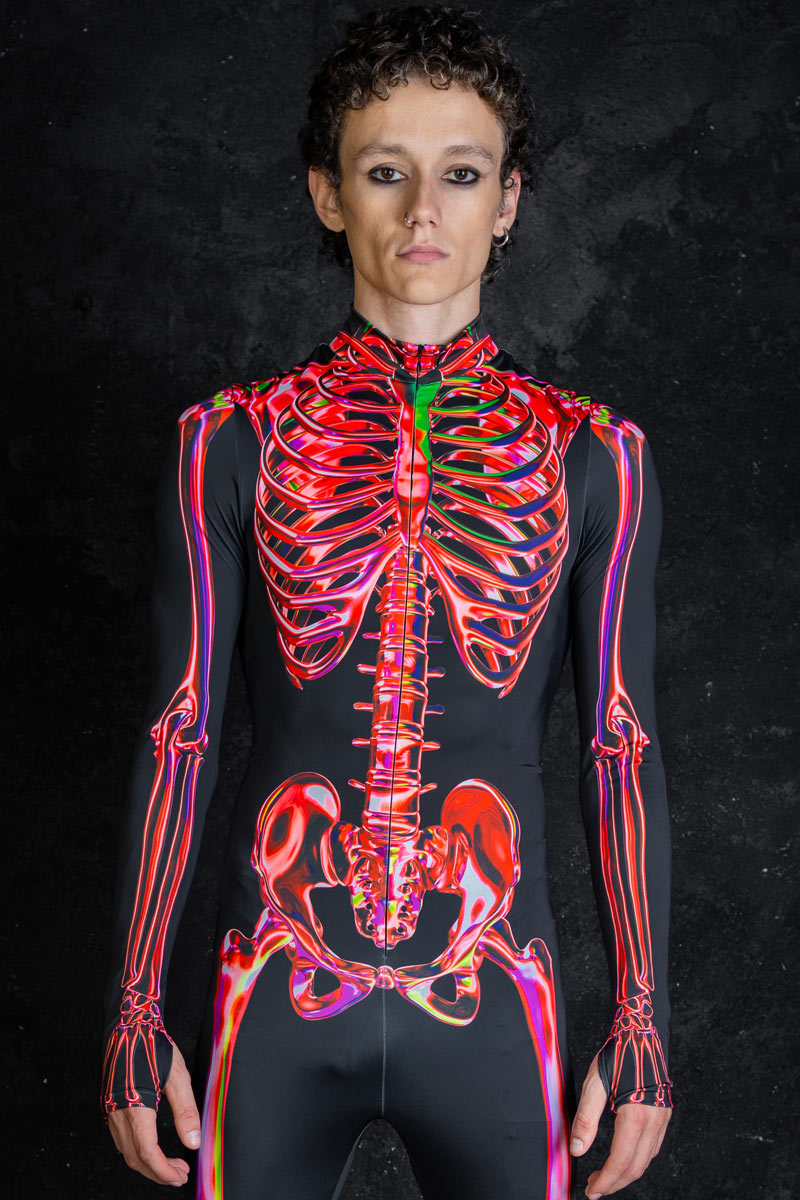 Red Ruby Skeleton Men Full Body Costume for Halloween | Devil Walking