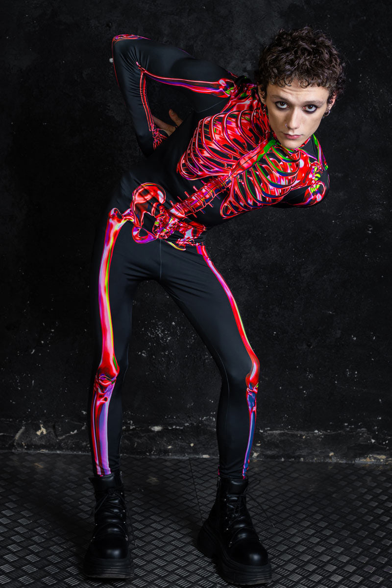 Red Ruby Skeleton Men Full Body Costume for Halloween | Devil Walking