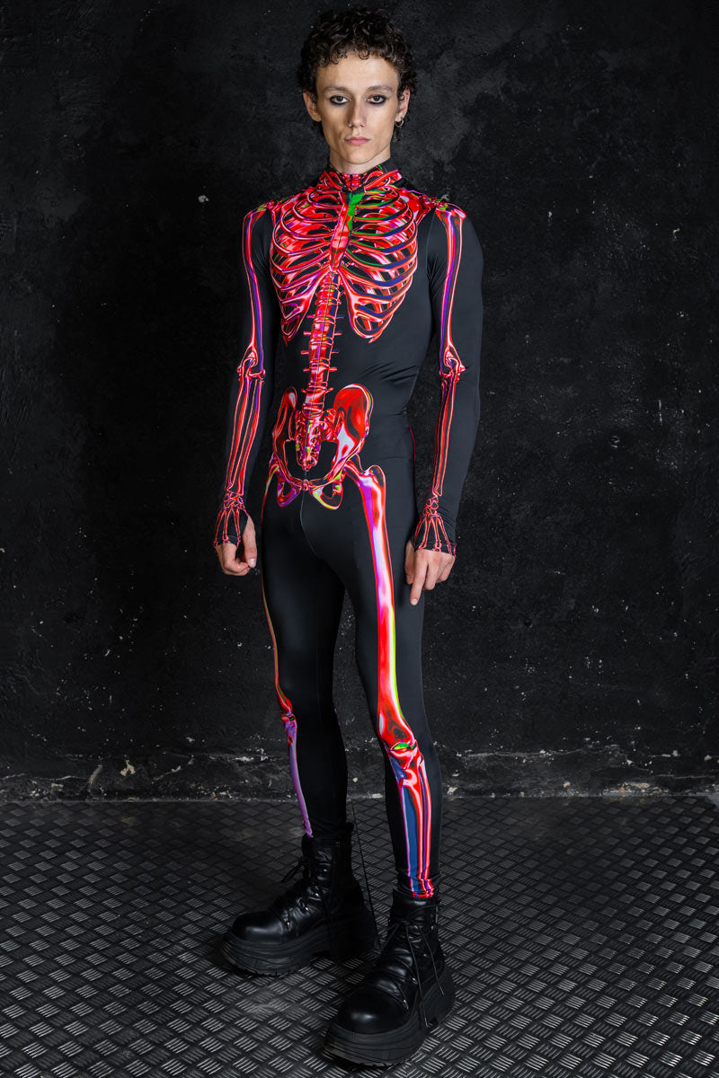 Red Ruby Skeleton Men Full Body Costume for Halloween | Devil Walking