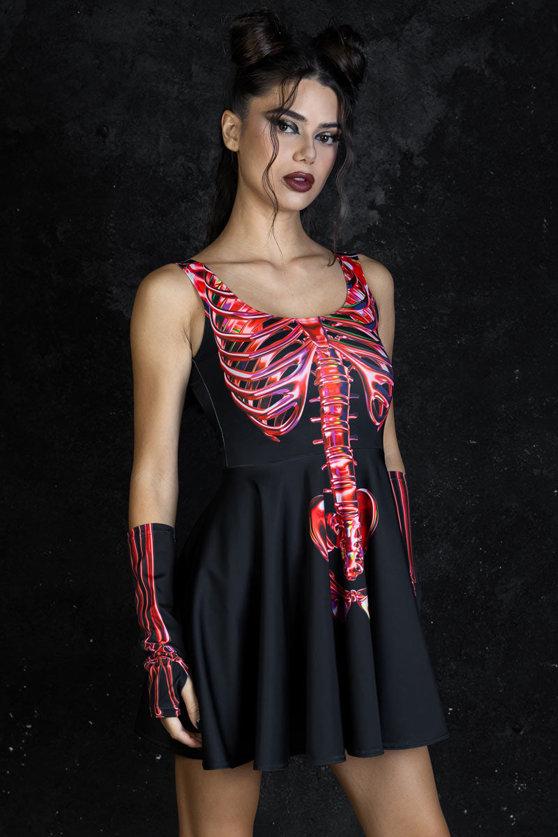 Red Ruby Skeleton Sexy Skater Dress for Halloween | Devil Walking