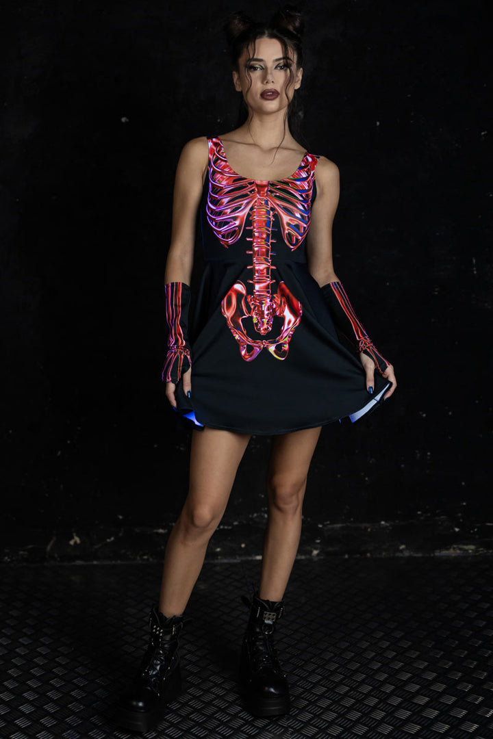 Red Ruby Skeleton Sexy Skater Dress for Halloween | Devil Walking