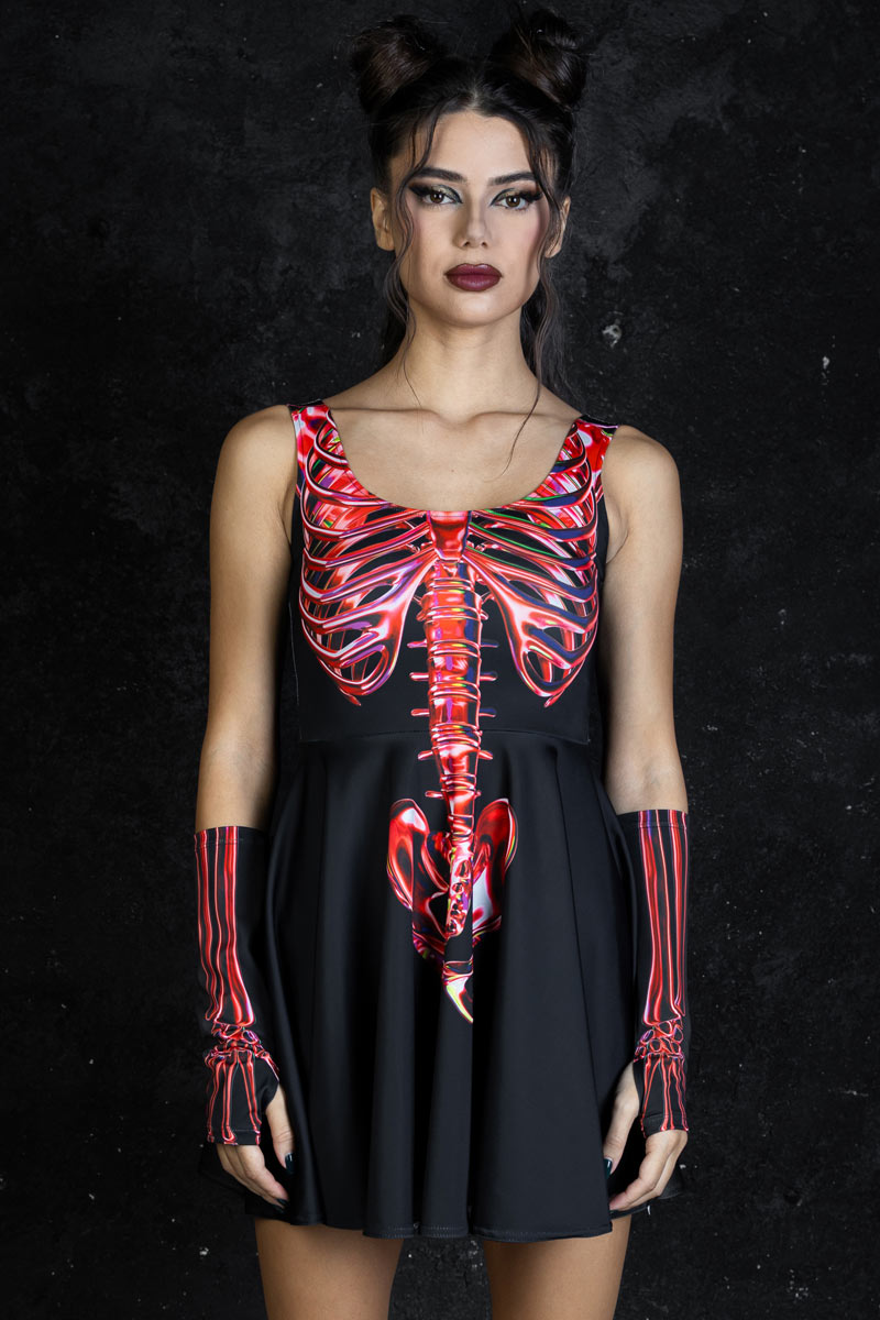 Red Ruby Skeleton Sexy Skater Dress for Halloween | Devil Walking