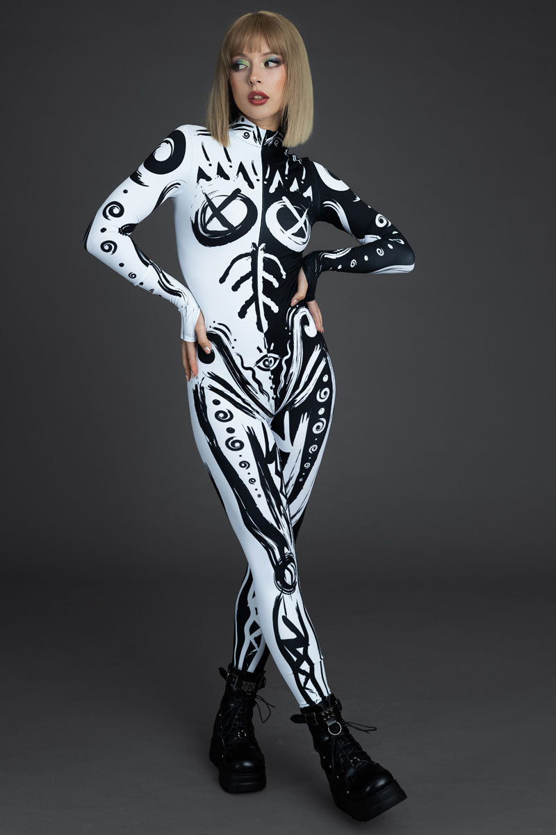 Shaman Eye Tribal Costume for Woman in Black and White | Devil Walking