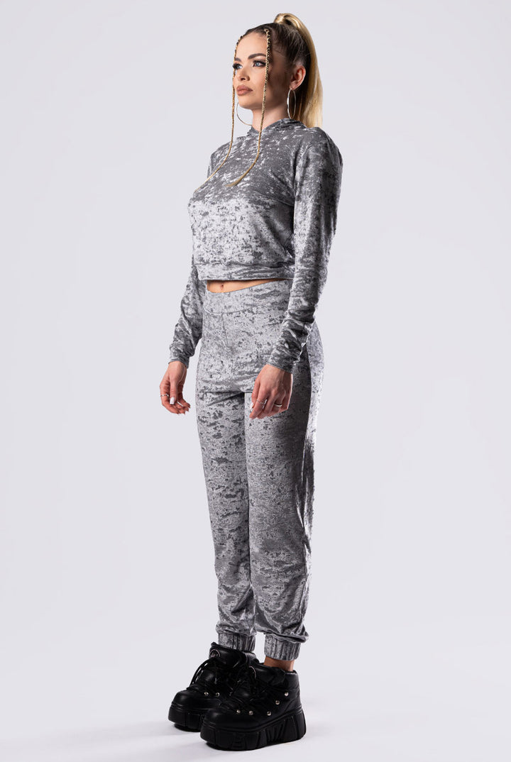 Silver Fox Velvet Joggers in Grey | Devil Walking