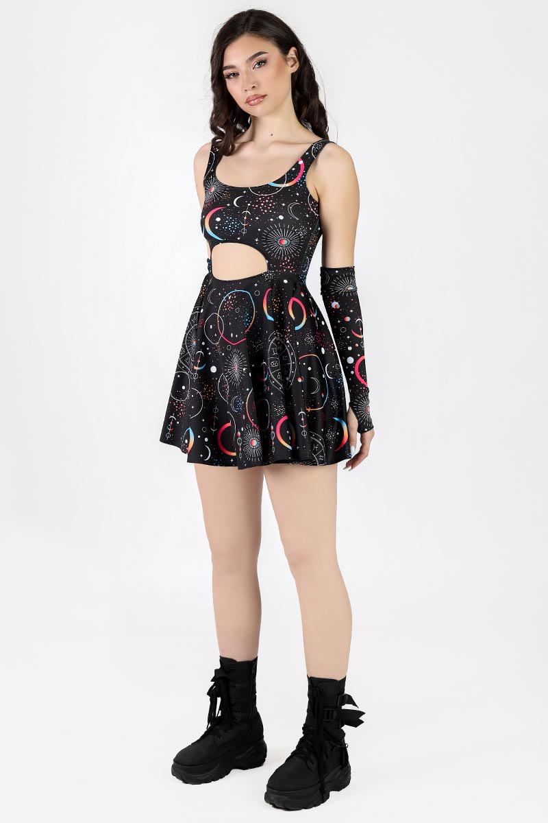 Solar Eclipse Cut Out Black Goth Skater Dress | Devil Walking