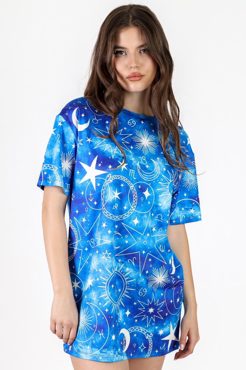 Starry Skies Oversized Tee in Blue & White | Devil Walking