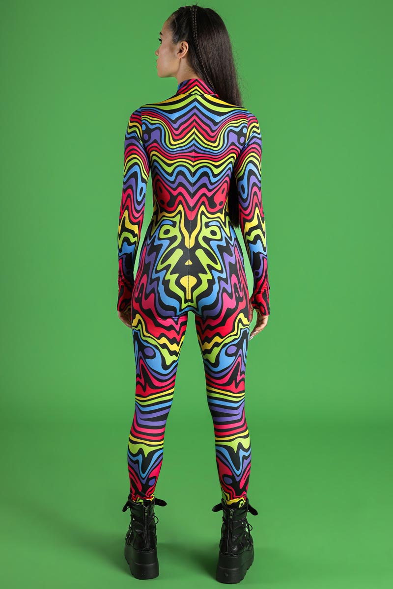 Trippy Stripes Costume in Black & Rainbow Colors | Devil Walking