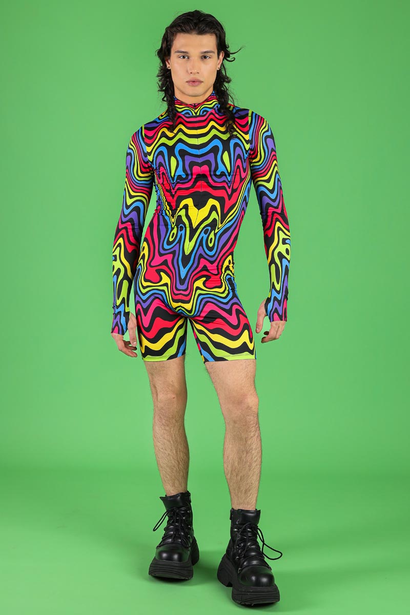 Trippy Stripes Men's Rave Romper for Pride Festivals | Devil Walking
