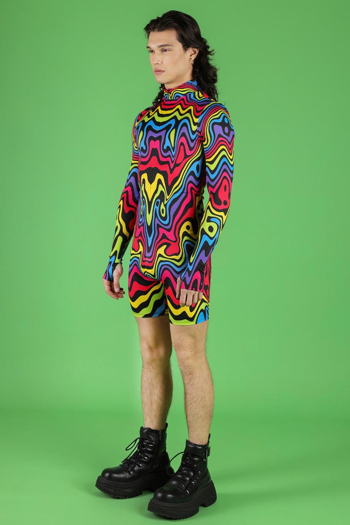 Trippy Stripes Men's Rave Romper for Pride Festivals | Devil Walking